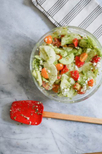 Tomato Cucumber Salad with Basil Vinaigrette - Blossom to Stem