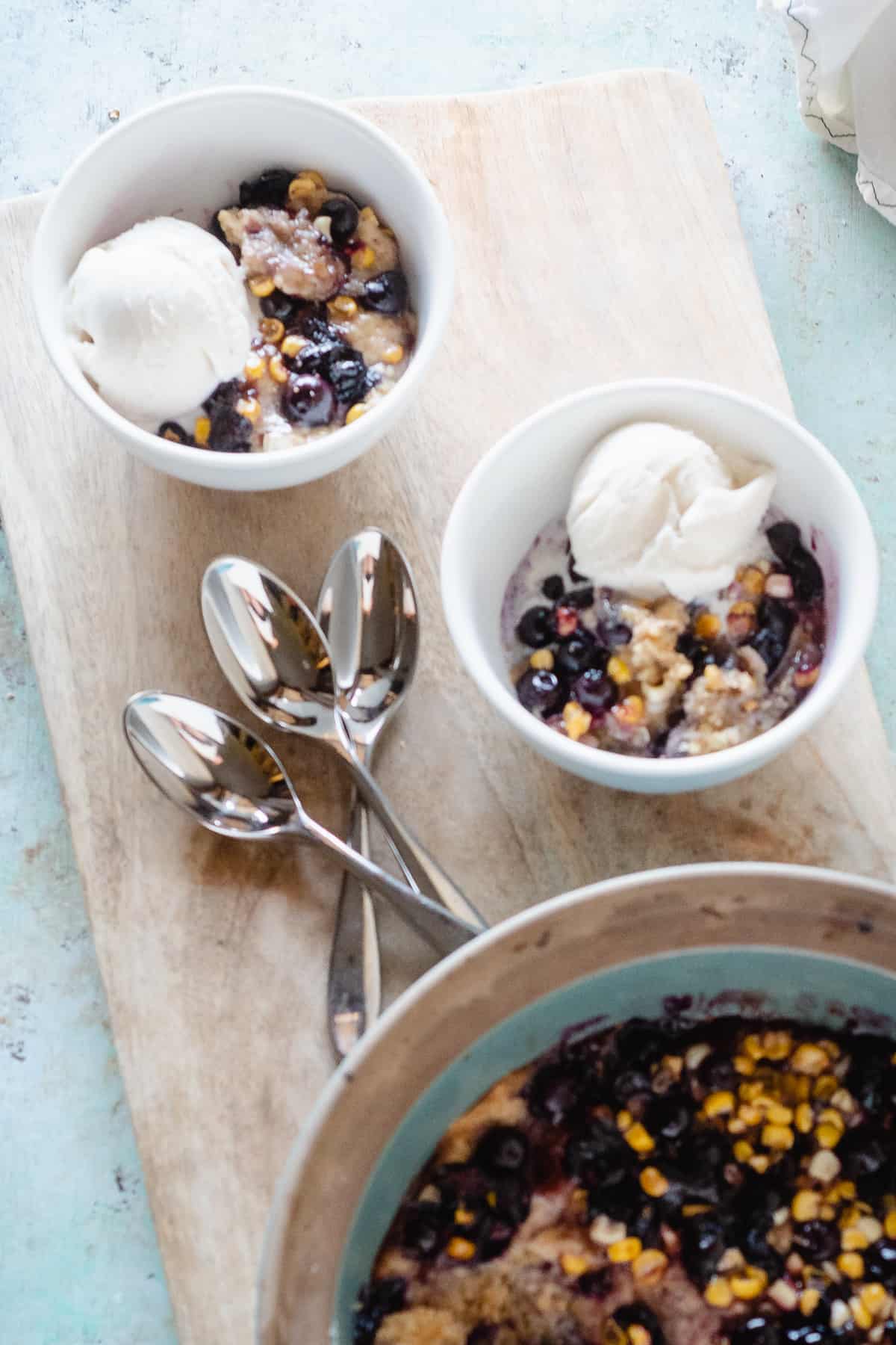 Sweet Corn & Blueberry Spoon Cake - Blossom to Stem